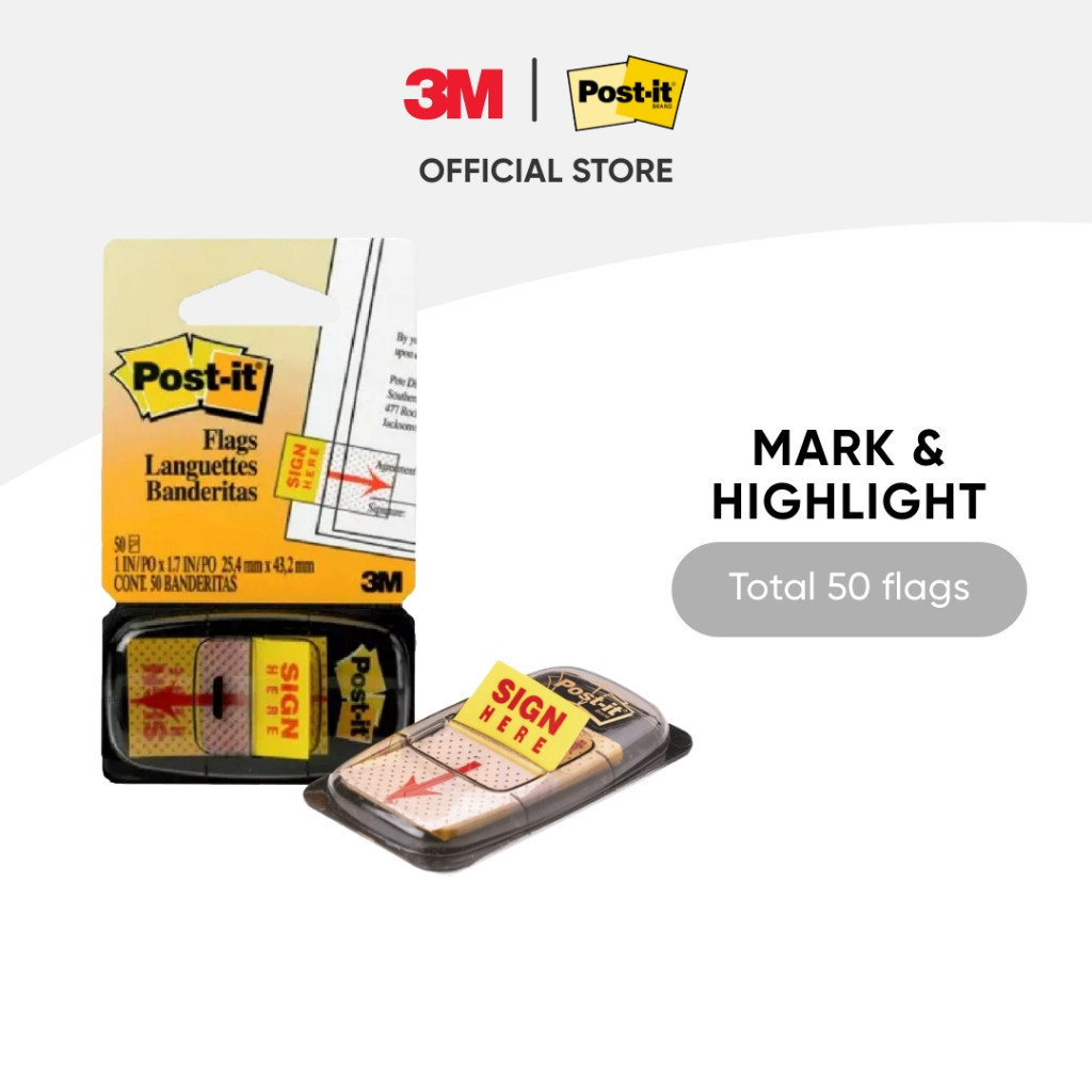 3M™ Post-it® Flags Sign Here, Page Marker, 680-9, 50 flags/pack, 25.4 x ...
