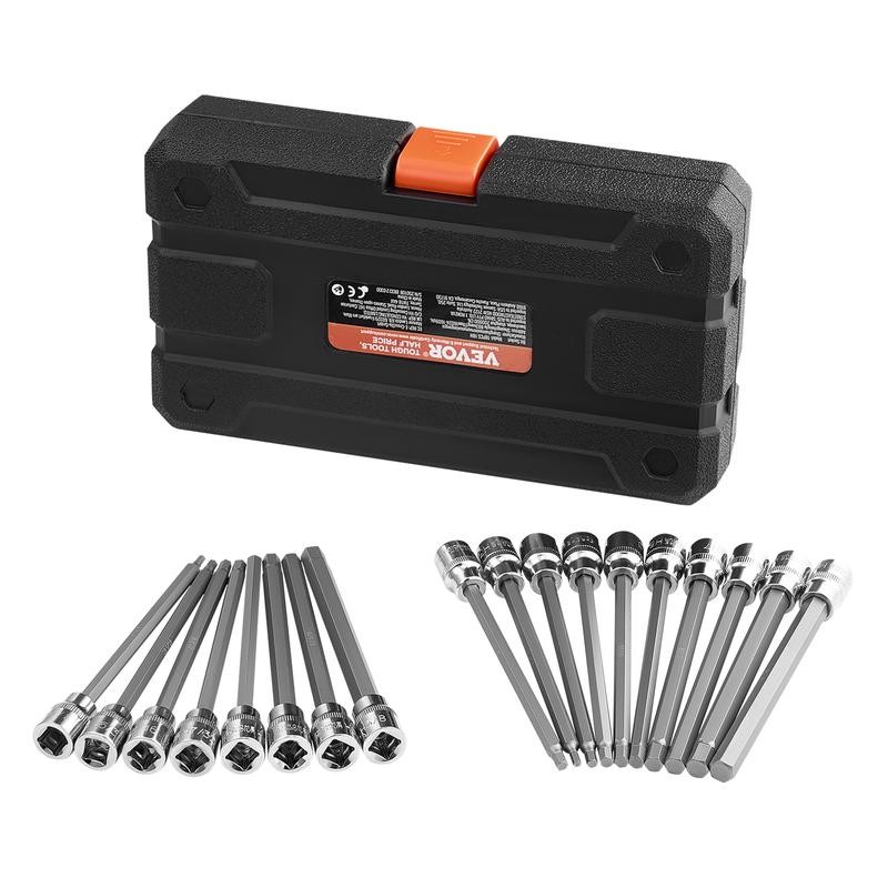 VEVOR Extra Long Allen Hex Bit Socket Set 18-Piece 3/8 inch Drive S2 ...
