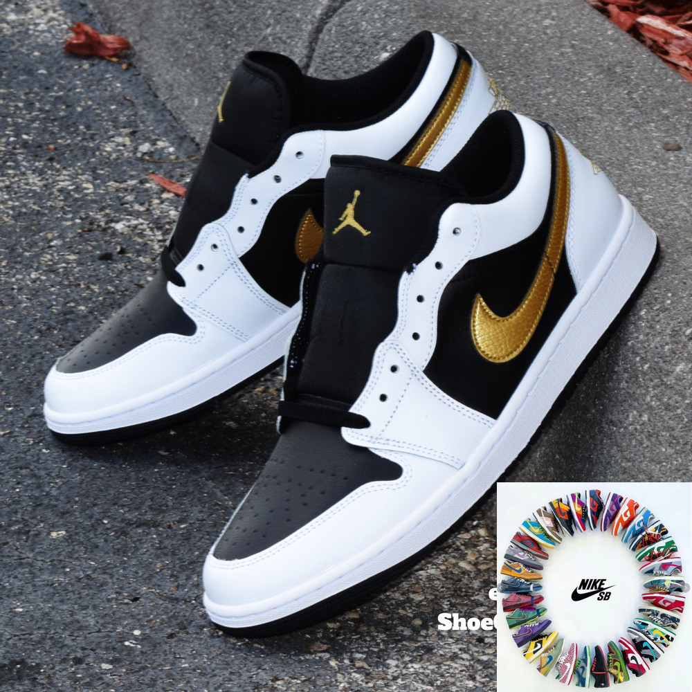 Nike Air Jordan 1 Low Shoes White Metallic Gold Black 553558-172 Men's ...