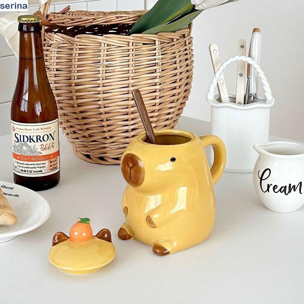 SERINA Capybara Mug, Cute 3D Shape Ceramic Cup, Funny Animal With Lid ...