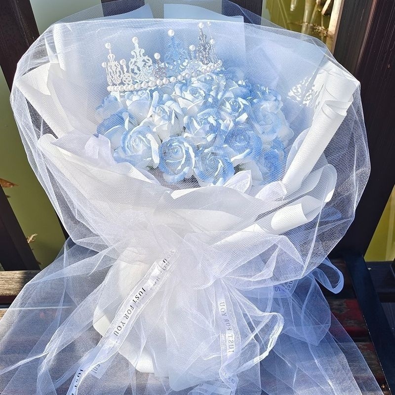Crushed Ice Blue Rose Soap Preserved Flowers for Boys Girls Friends ...