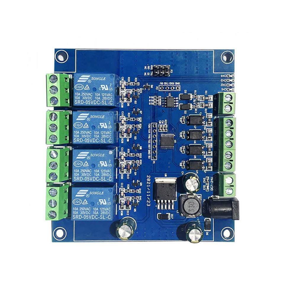DC7-24V Modbus RTU 4 Channel Relay Module Support RS485/TTL UART Interface 4 Way Input/4 Way ...