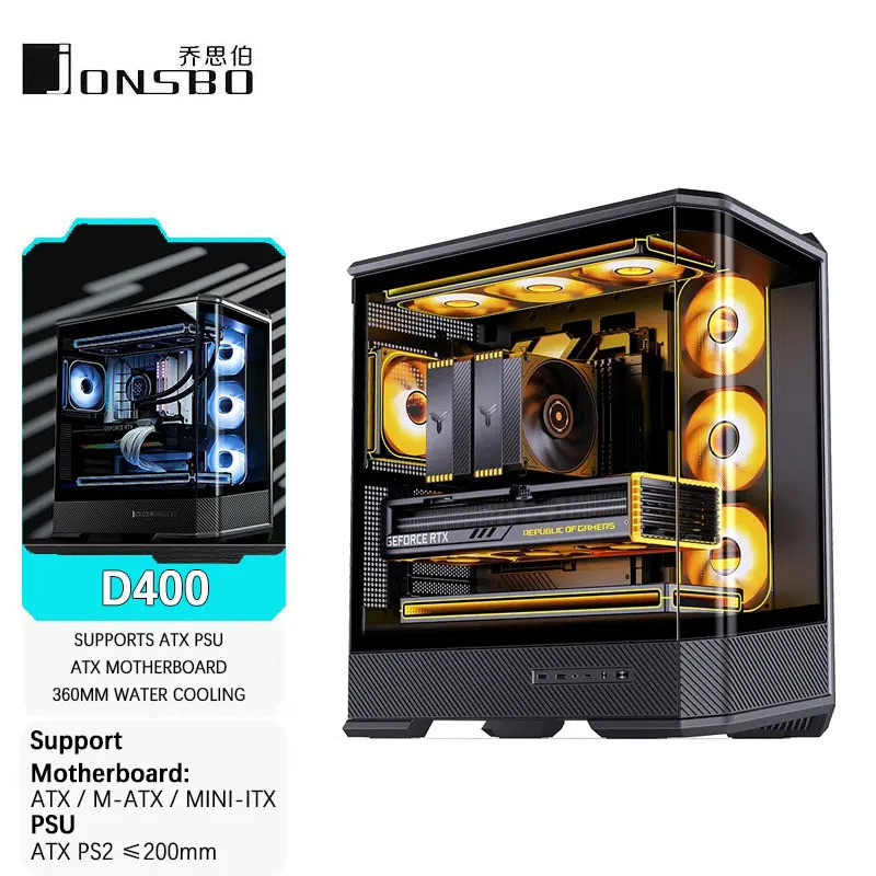 JONSBO D400 ATX Seaview Room Chassis (column-free curved glass/dual 360 ...