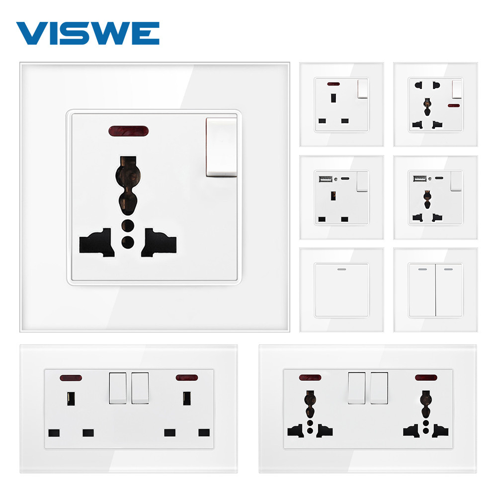 VISWE Tempered Glass Switch Socket with USB+Type-C 10W Fast Charging 7H ...