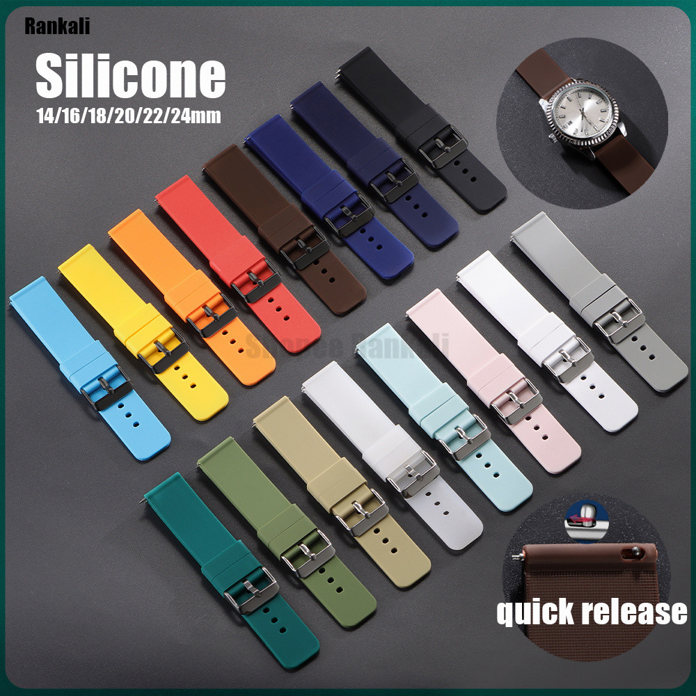 Silicone Watch Strap 14mm 16mm 18mm 20mm 22mm 24mm Universal Quick Release Bracelet Women Men ...