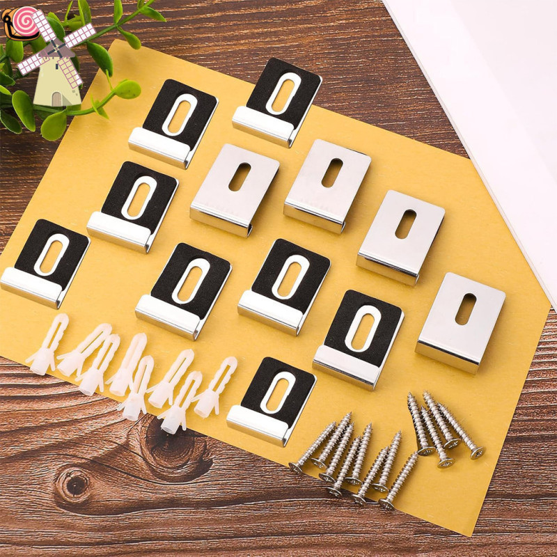 [SW]Metal Mirror Holder Kit Mirror Clips with Screws Rubber Pads Heavy ...