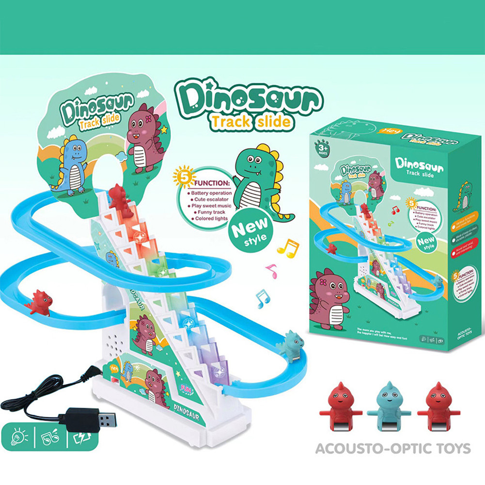 Dinosaur Race Track Game with Music & Lights and 9 Little Dinos Roller ...