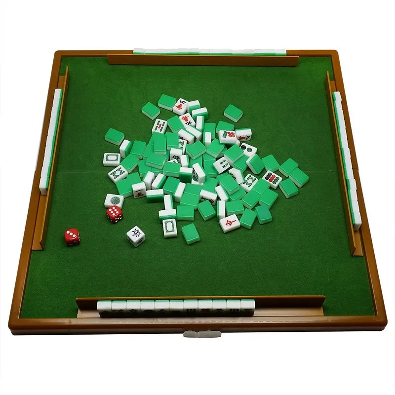 Mahjong Game Set Portable Dice Tile Ruler Board Game Mini Mahjong with ...