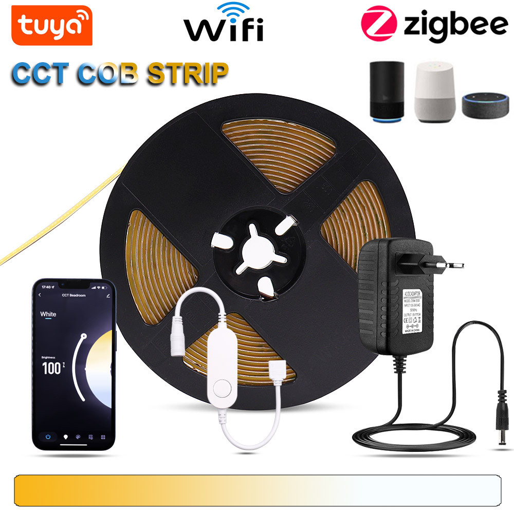 5m 24V CCT COB LED Strip Tuya/Wifi/Zigbee Dimmable Alexa Control ...