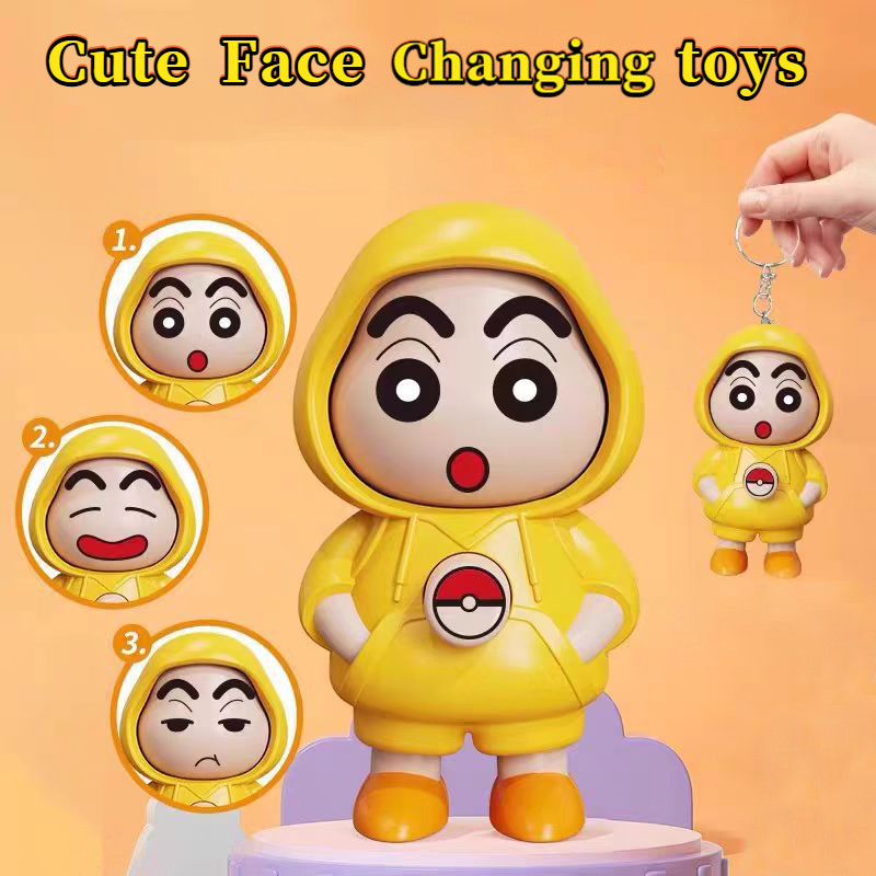 3 Style Expressions Face-changing Toys Cute Cartoon Doll With Keychain ...