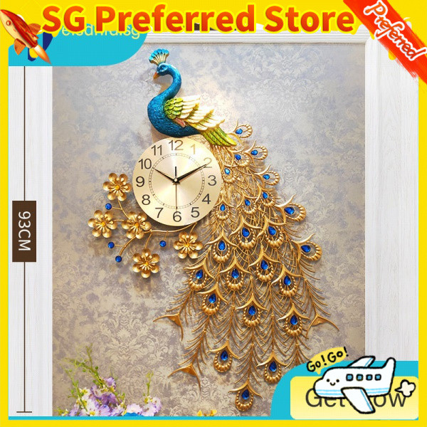 Wall Clocks Big Crystal Peacock Modern Design 3D Luxury Clocks Wall For ...