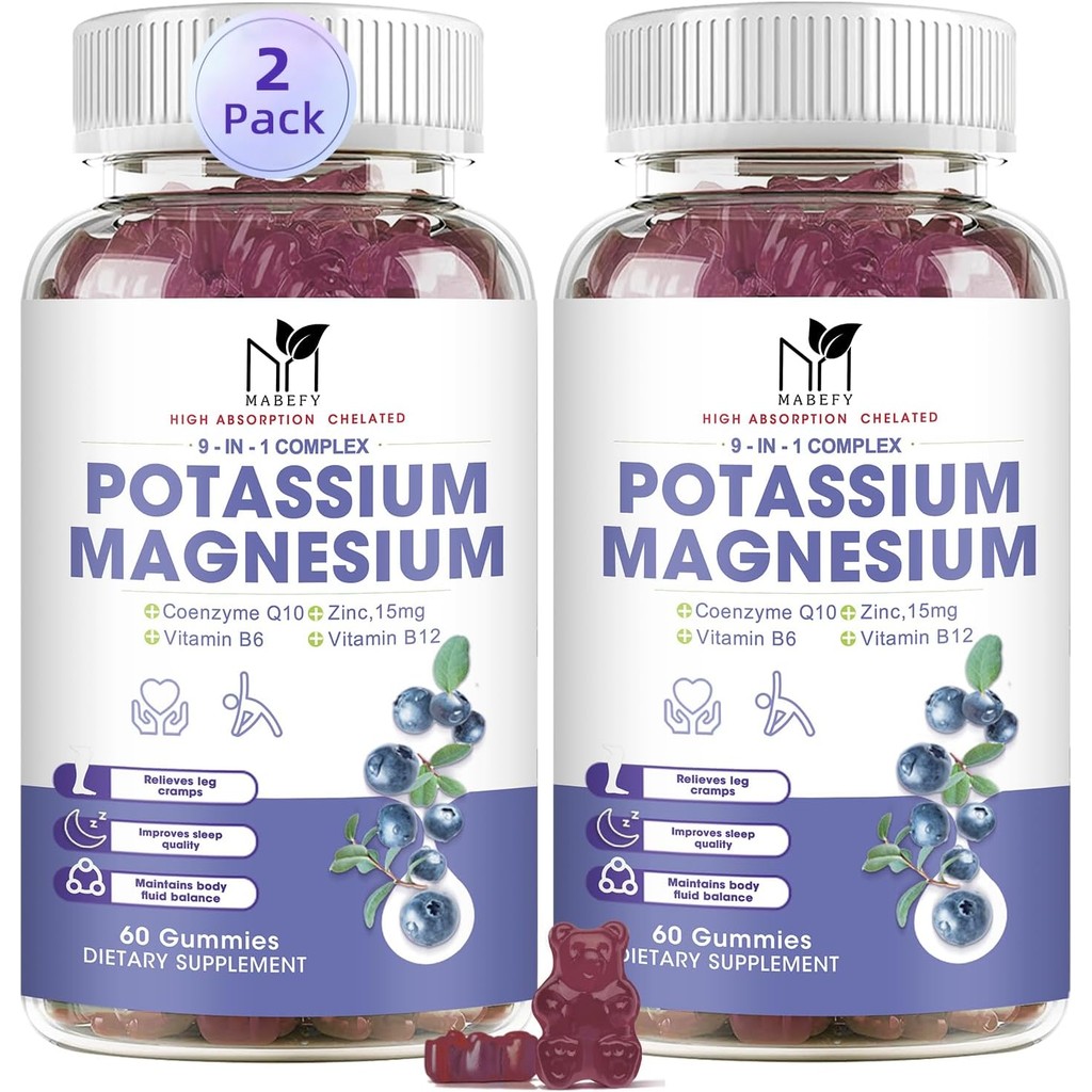 2 Pack Potassium Magnesium Gummies, Sugar-Free Potassium Gummies with ...