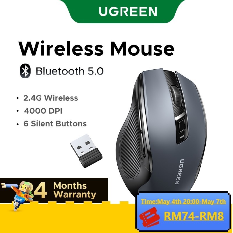 UGREEN Wireless Mouse, 6 Silent Buttons, 2.4G with USB Mini Receiver, 5 ...