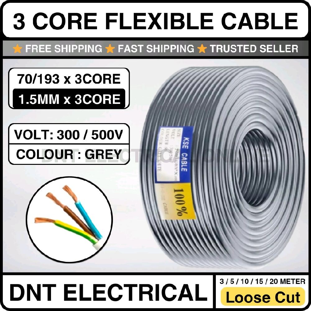 Loose Cut Meter - 3 Core Wire Flexible Cable - 70/0.193mm | 1.5mm 3 ...