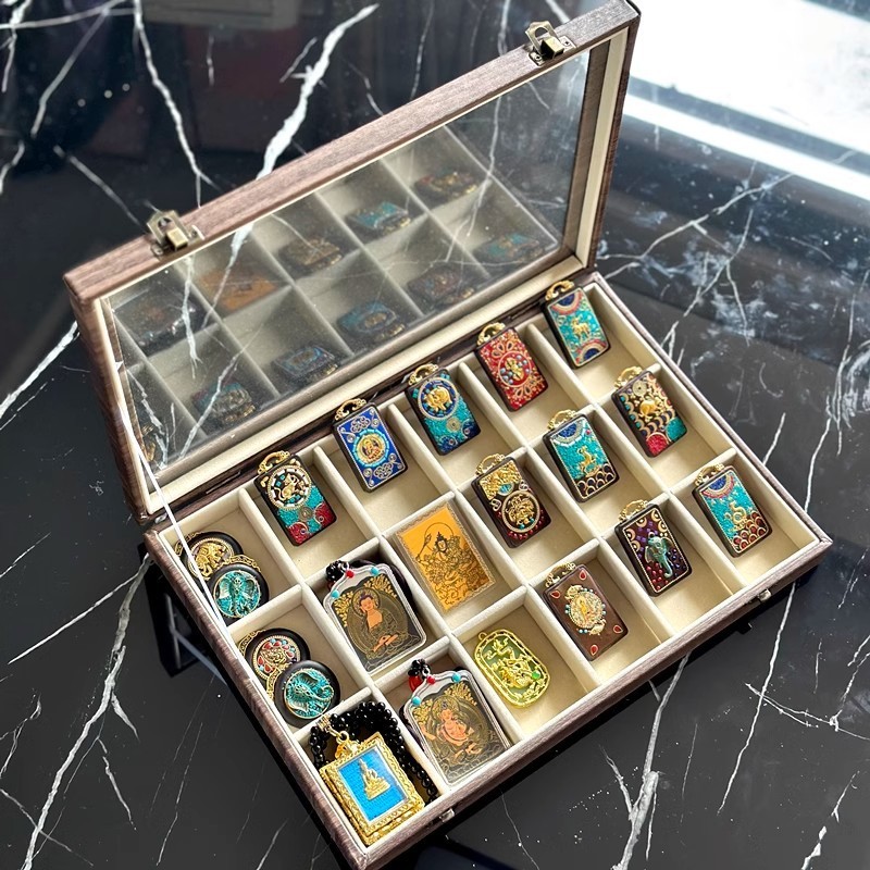 [Featured] Retro Wood Grain Thangka Pendant Pendant Box Amulet Storage ...