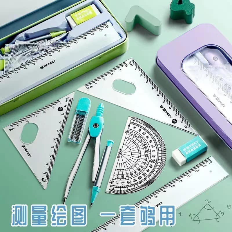 7-Piece Geometry Set Including Pro Ruler Angle 45 Degree Scene 60 ...