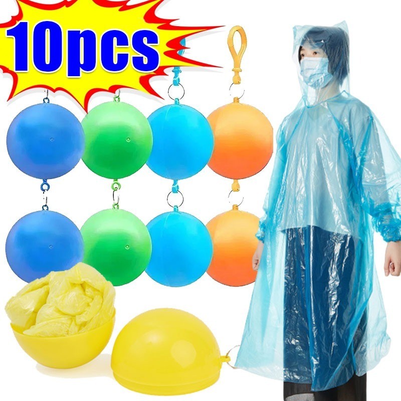 3/5/10Pcs Emergency Raincoat Balls / Disposable Rainwear Ball Keyring ...