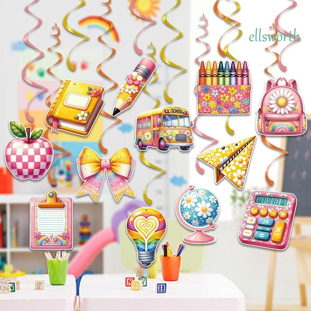 ELLSWORTH Back To School Spiral Banner, Cartoon Backpack Pencil School ...