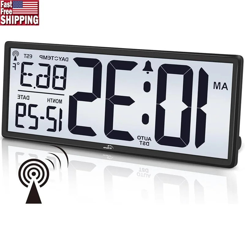 Atomic Clock Large Digital Wall Clock Battery Operated Backlight ...