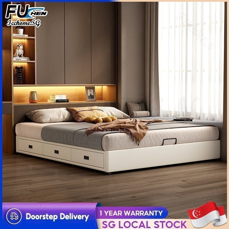 【XH】FUCHEN Solid Wood Bed Frame Small Apartment No Bed Head With Drawer ...