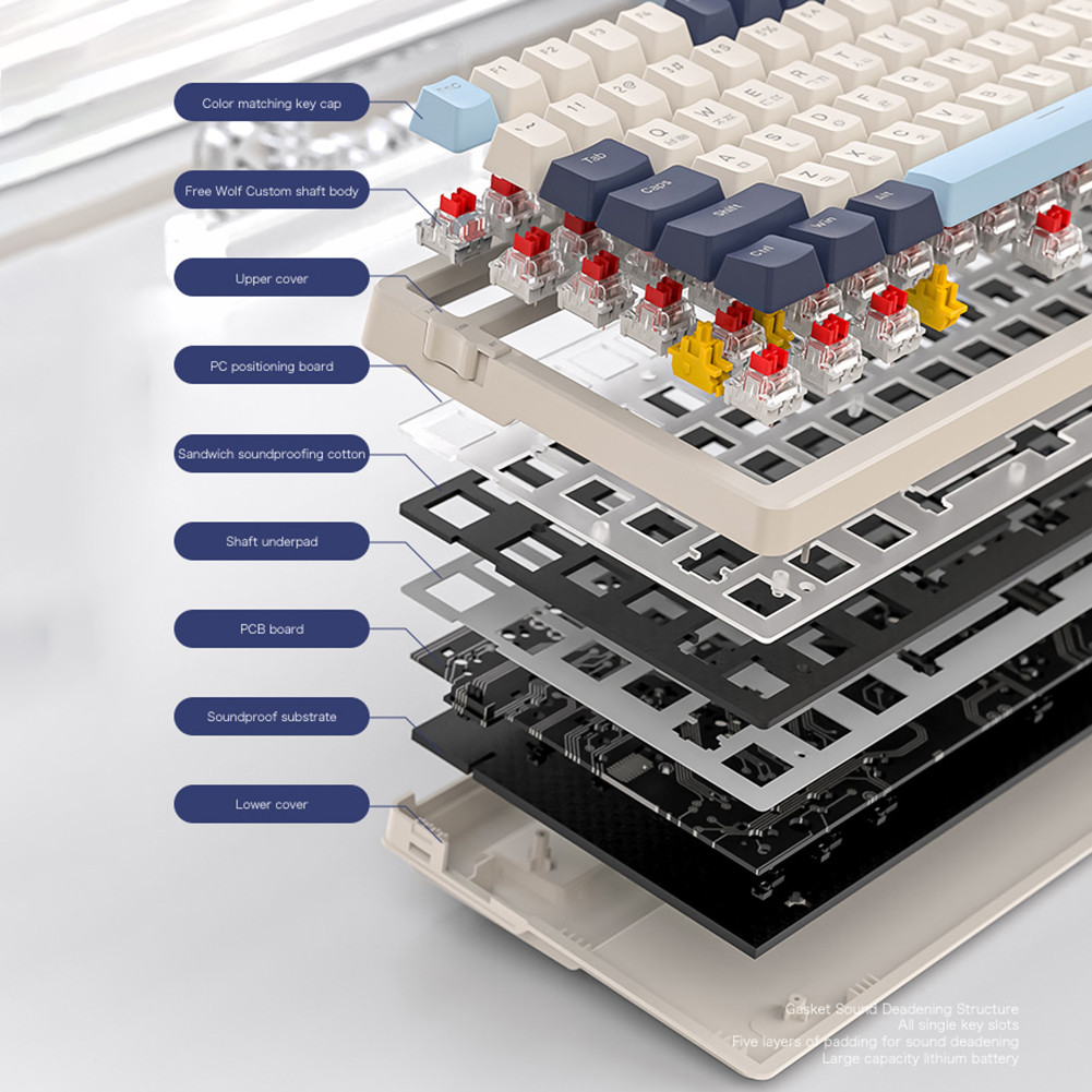 Wireless Mechanical Keyboard 100 Keys Hot Swappable Keyboard Silent ...