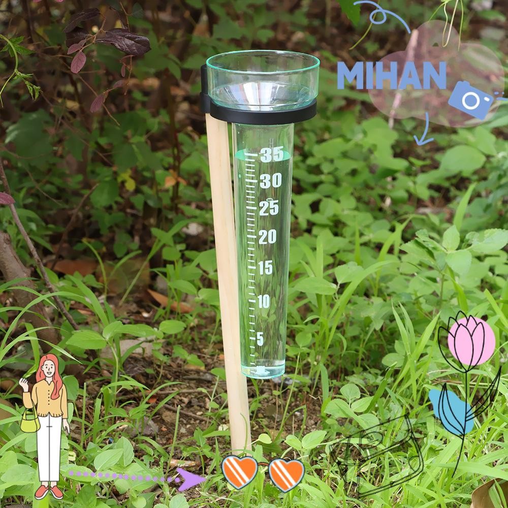MH Rain Measuring Cup Outdoor Wooden Ground Stake Easy-Read Gauging ...