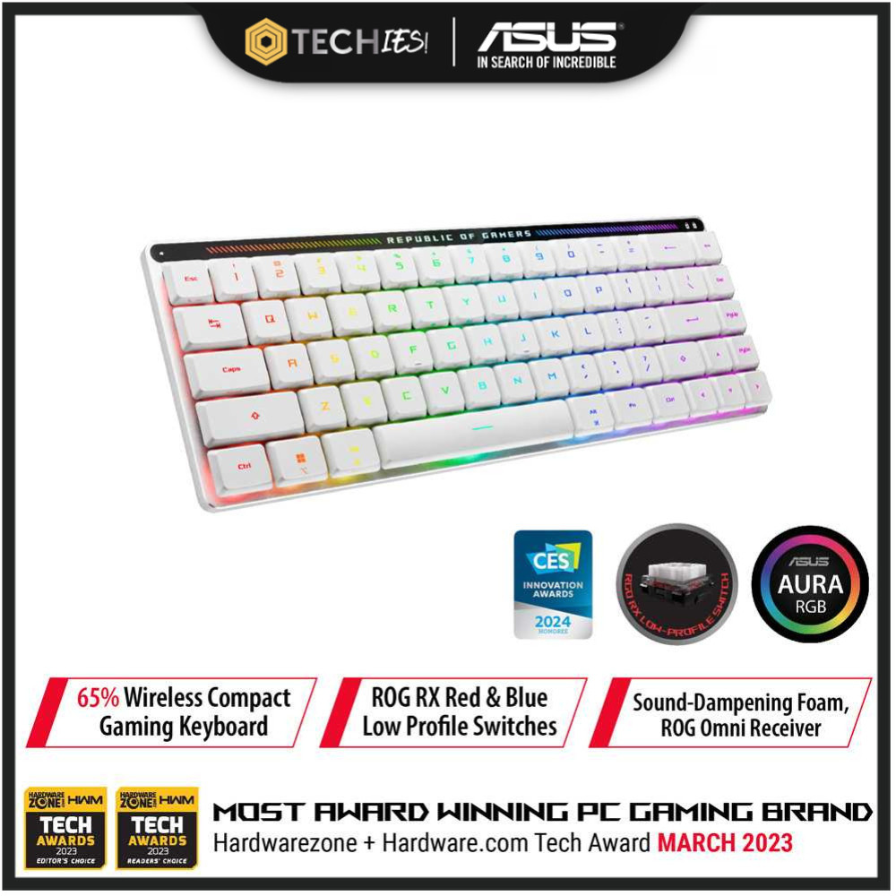 ASUS ROG Falchion RX Low Profile 65% Compact Wireless Gaming Keyboard ...