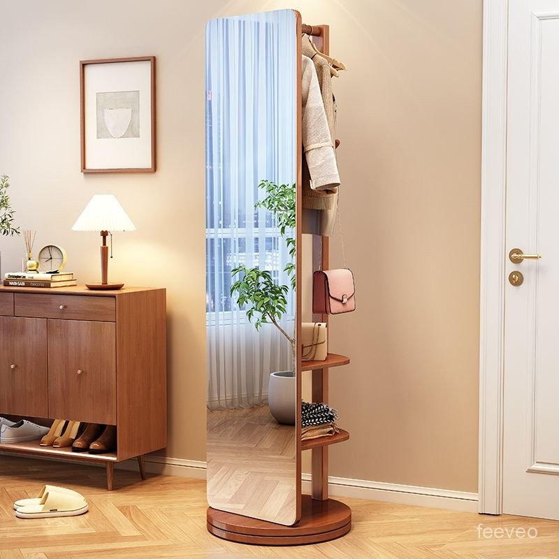 Solid Wood Dressing Mirror Full-Length Mirror Household Rotatable ...