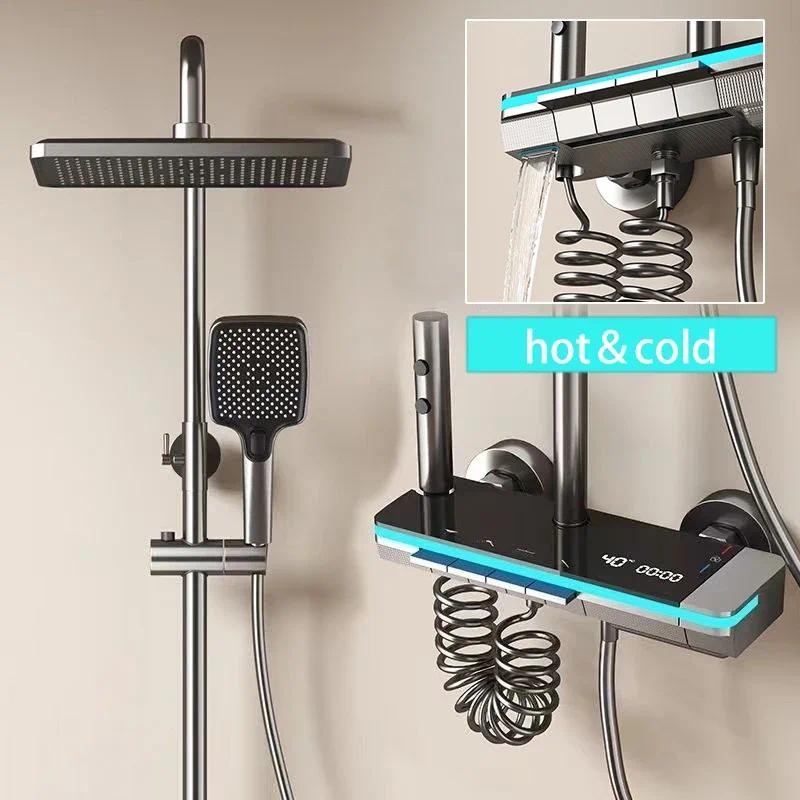 KESOL LED Digital Shower System Modern Bathroom Temperature Display Shower Faucet Set Rainfall ...