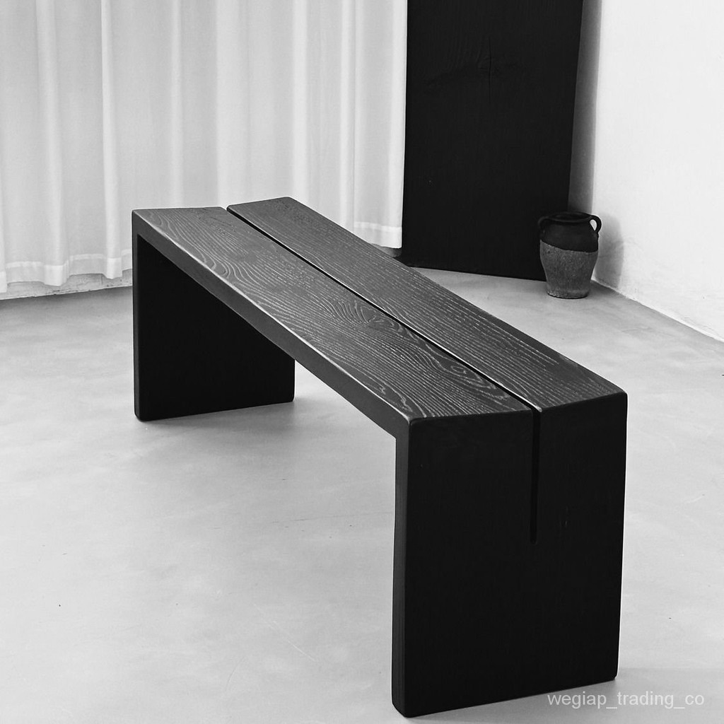 Silk Style Pine Ash Bench Carbonized Black Solid Wood Bed End Stool ...