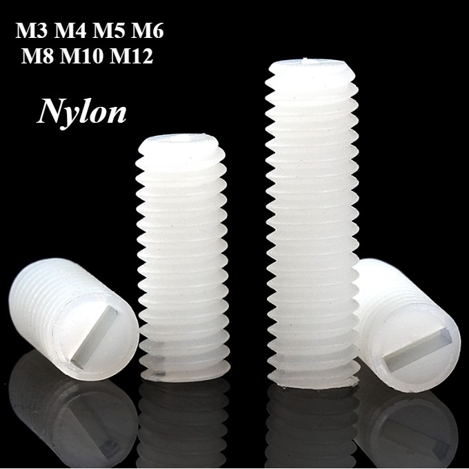M3 M4 M5 M6 M8 M10 M12 White Nylon Slotted Grub Bolt White Plastic Thread Flat Head Metric ...