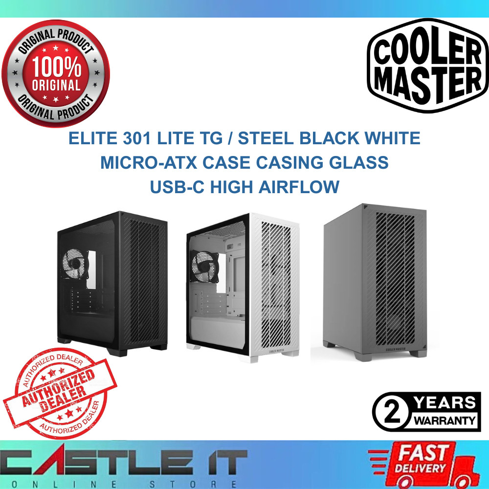 Cooler Master Elite 301 Lite TG / Steel Black White Micro-ATX Case ...