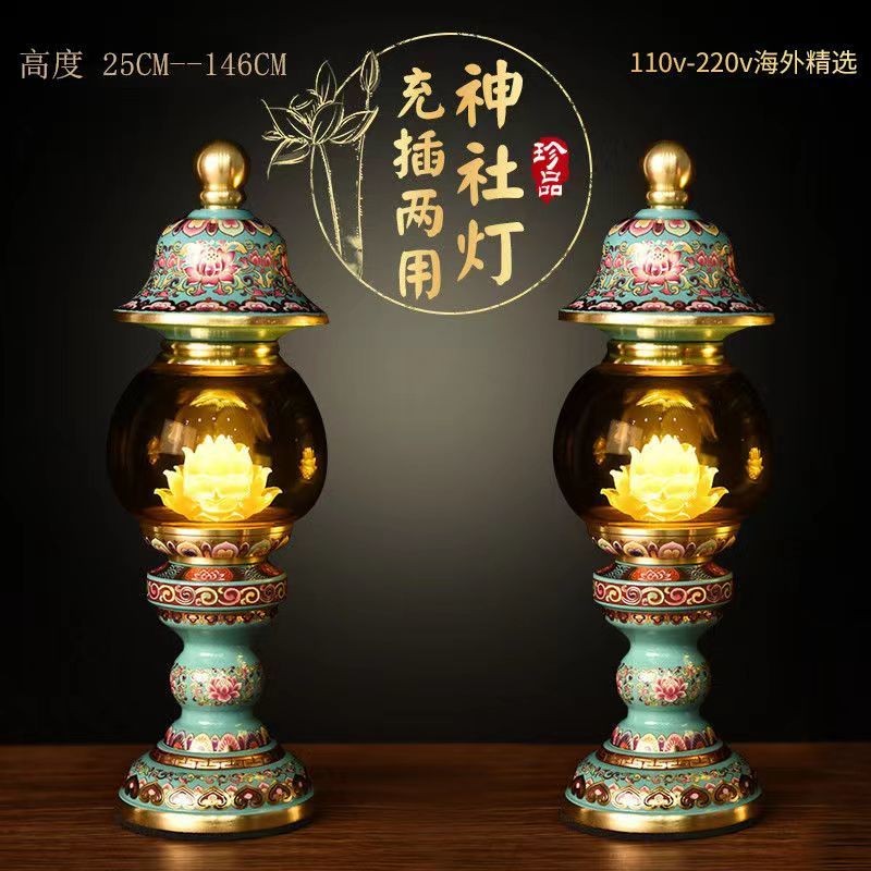 [Exquisite Enamel Paint]Enamel Color Offering Buddha led Lotus Lamp ...