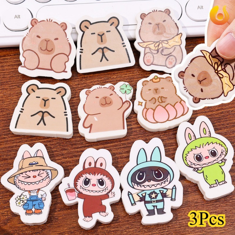 Cute Labubu, Capibara Pattern Rubber - Push Pull Design Drawing Writing ...