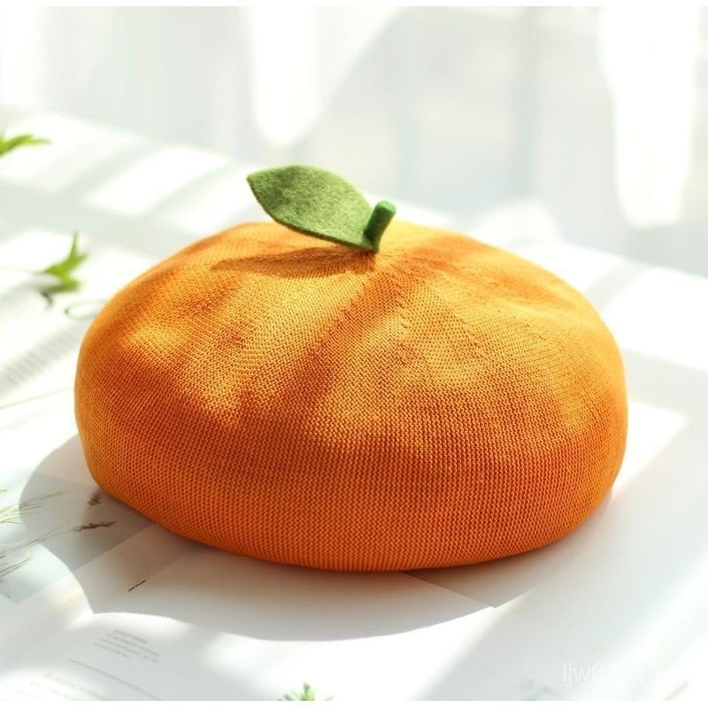 Painter Soft Girl Little Leaf Orange Spring Summer Li Beret Hat Bud Hat ...
