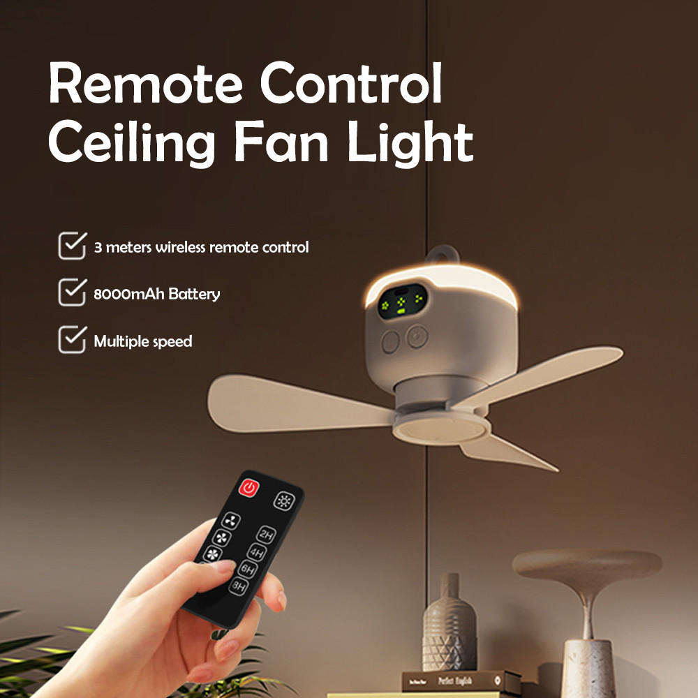 Home Ceiling Fan 3 Speed Adjustable 8000mAh Outdoor Portables Camping ...
