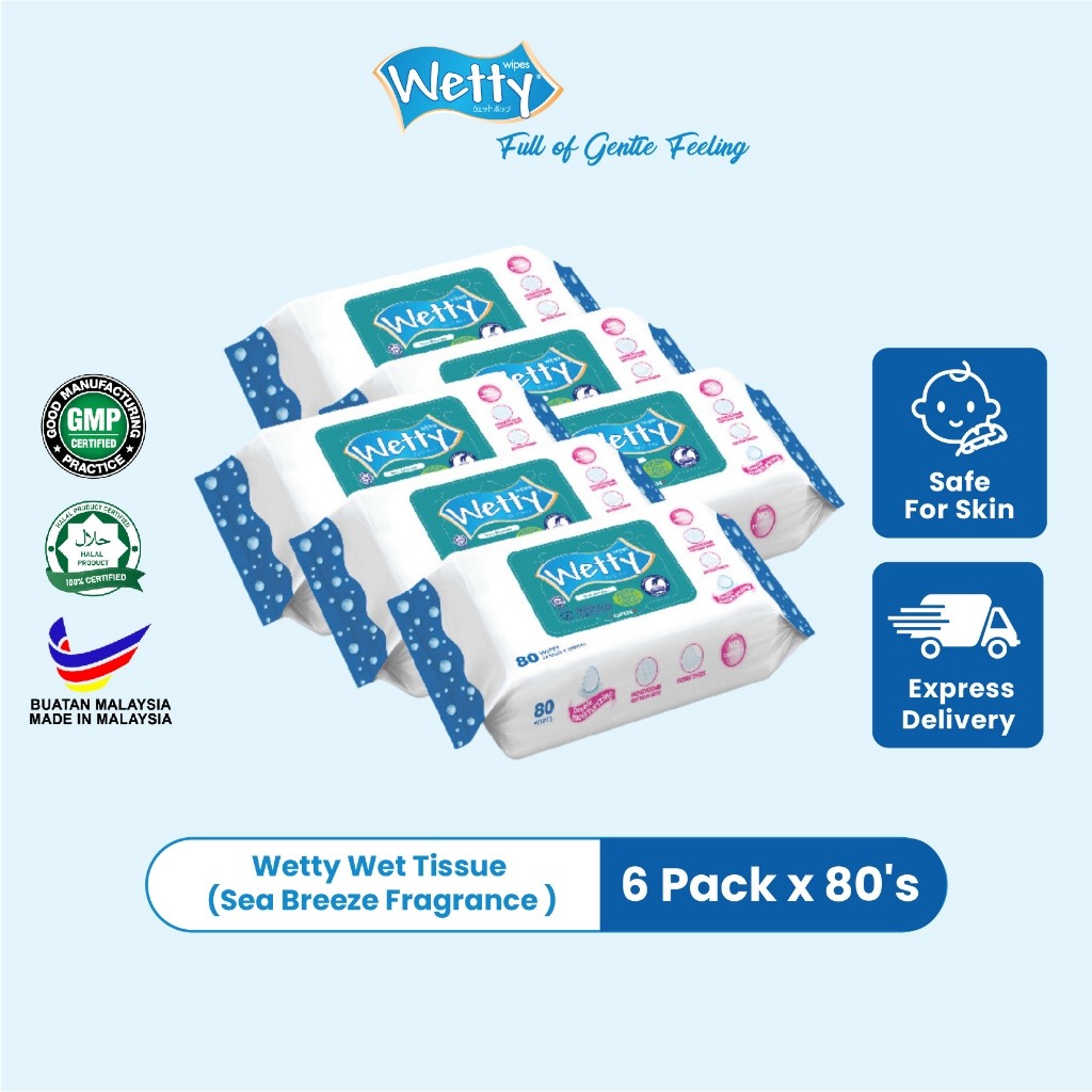 Wetty Wet Tissue Nice Sea Breeze Fragrance Wipes Tisu Basah Baby Wipes (6 Pack x 80's) | Shopee ...