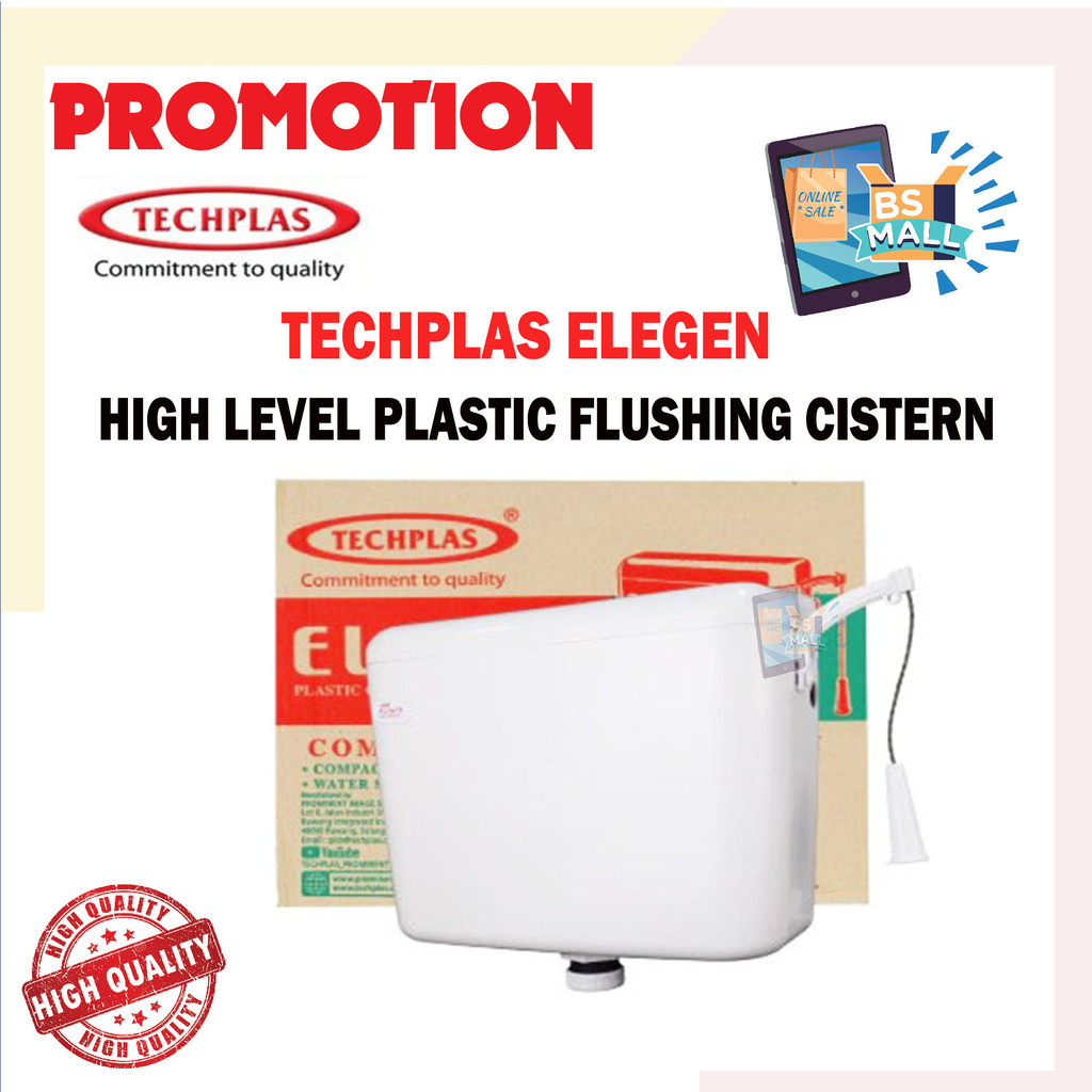 Techplas 9L Elegen Plastic Cistern High Level / Water Pull Toilet Pump ...