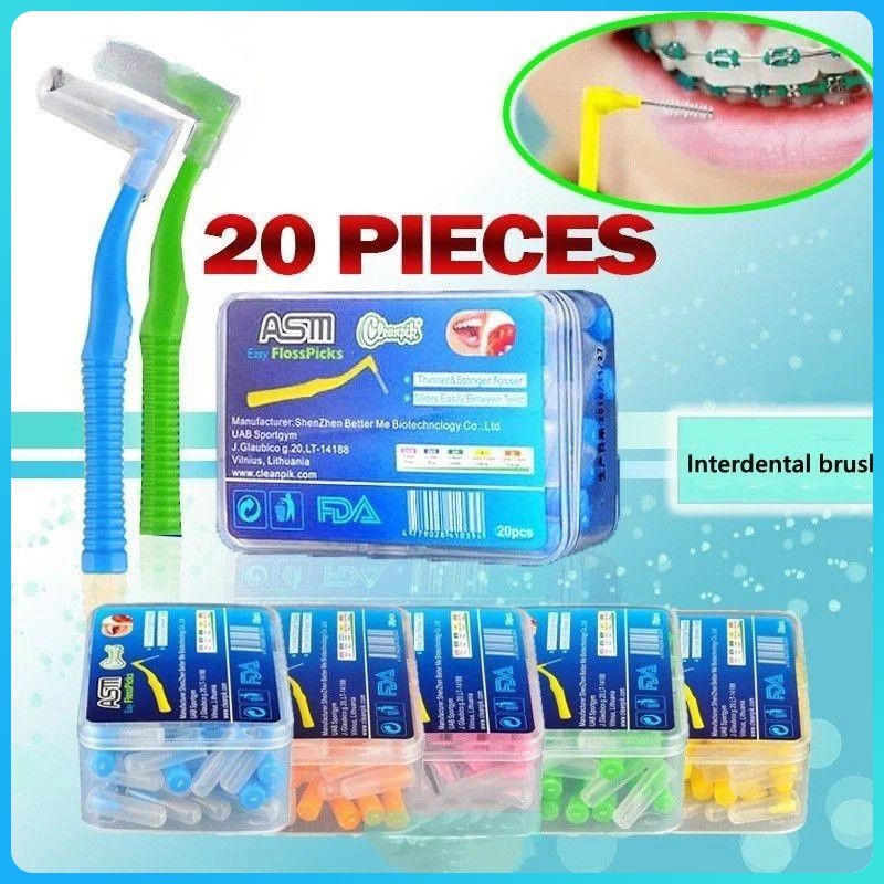 Clean Pik Interdental Brushes 20pcs L-shape Interdental Brush Angle ...