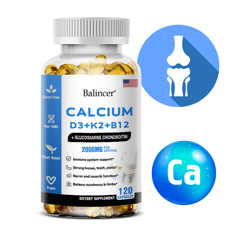 Calcium, Vitamins D3+K2 +B12 Support Bone Health, Promote Heart Health, Joint Care Supplement ...