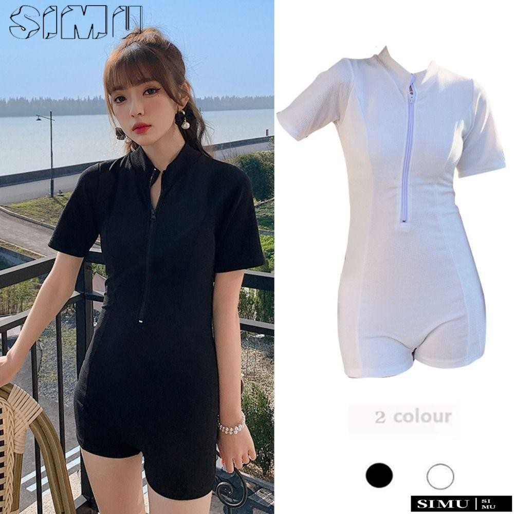 SIMULR Woman Swimsuit, Conservative Short Sleeve Beach Bathing Suit ...