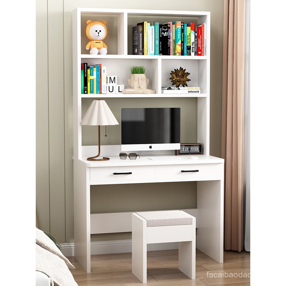 Solid Wood Desk Bookshelf Integrated Bookcase Combination Bedroom Small ...