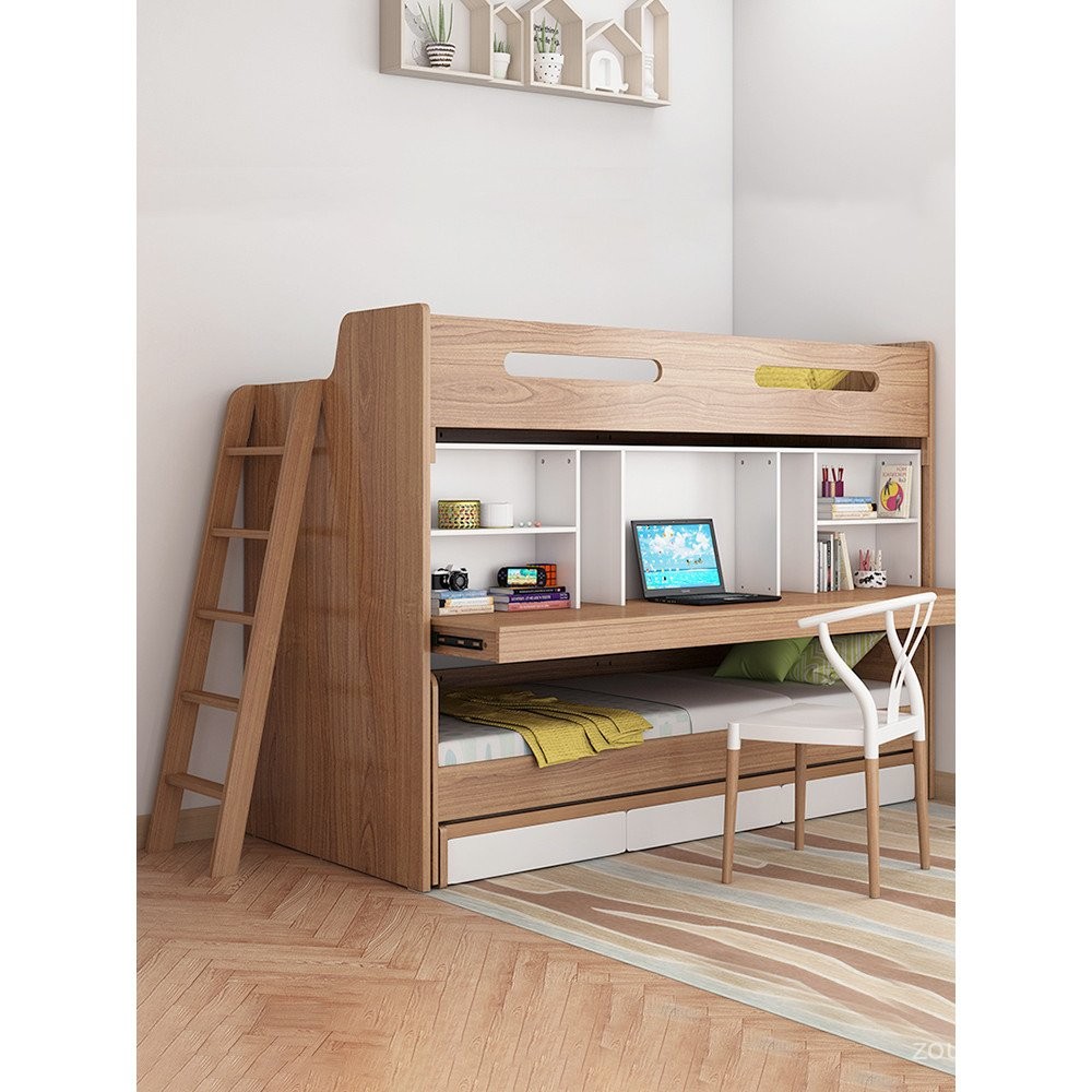 Bunk Bed with Desk for Kids, Small Space Double Decker Bed with Pull ...