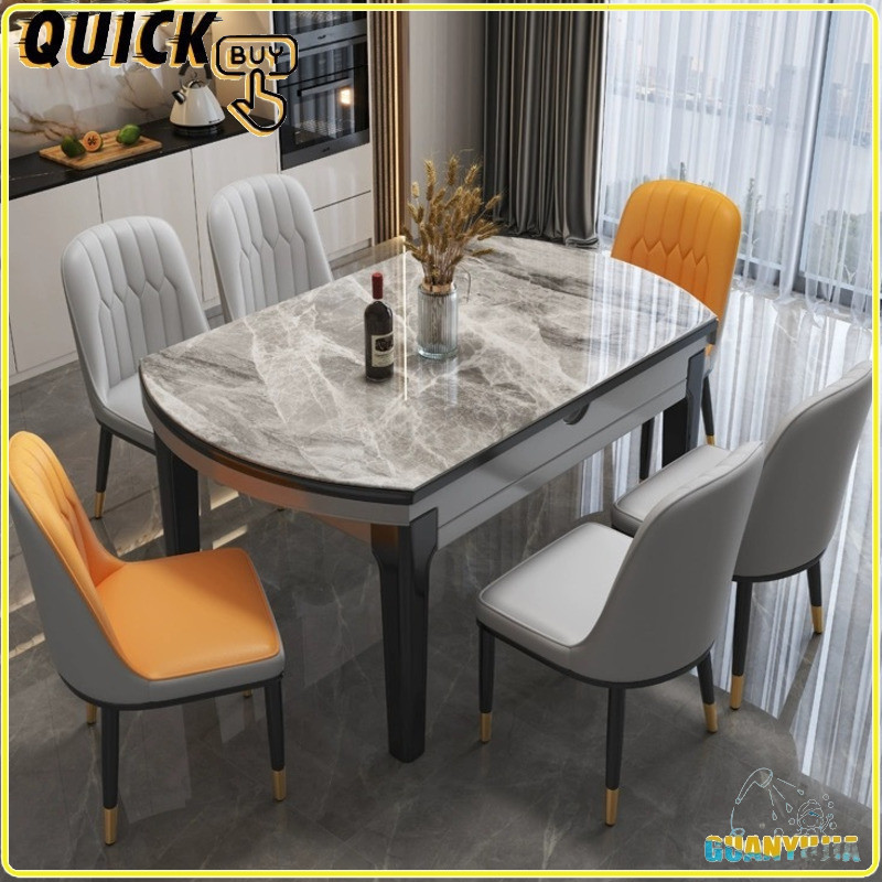 Dining Table Rock Plate Dining Table and Chair Combination Retractable ...