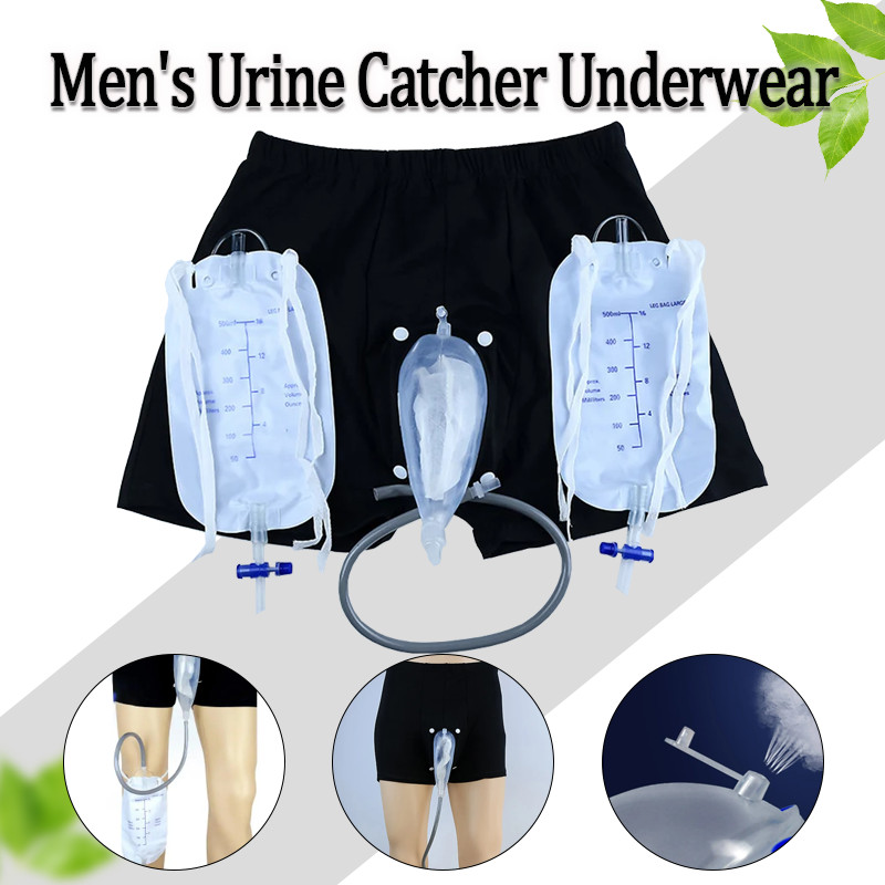 Wearable Men Pee Bag Shorts Washable Silicone Funnel Urine Collector ...