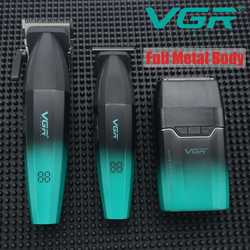 VGR Professional Barber Cutting Machines Kit DLC Blade Full Metal 9000RPM Hair Cutting Machine ...