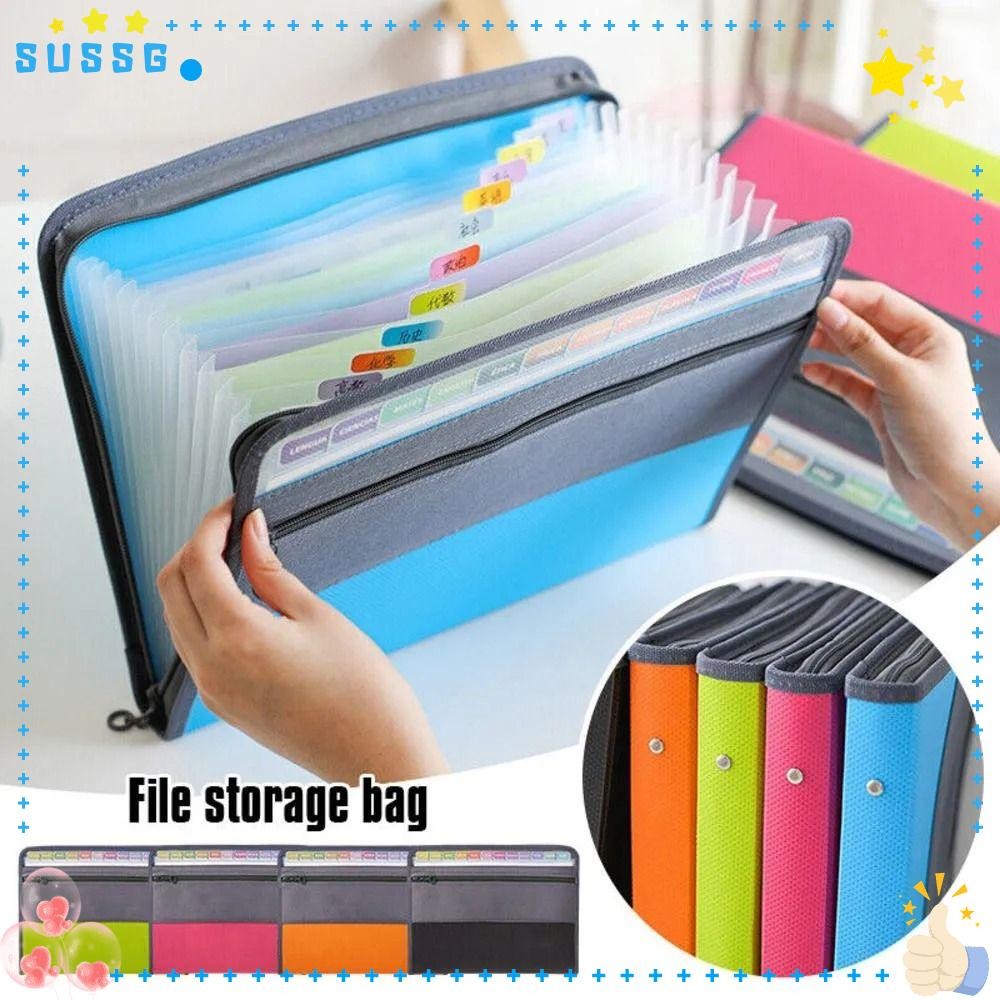 SUSSG Expanding File Organizer, PVC 13 Pocket Accordion A4 File Folder ...