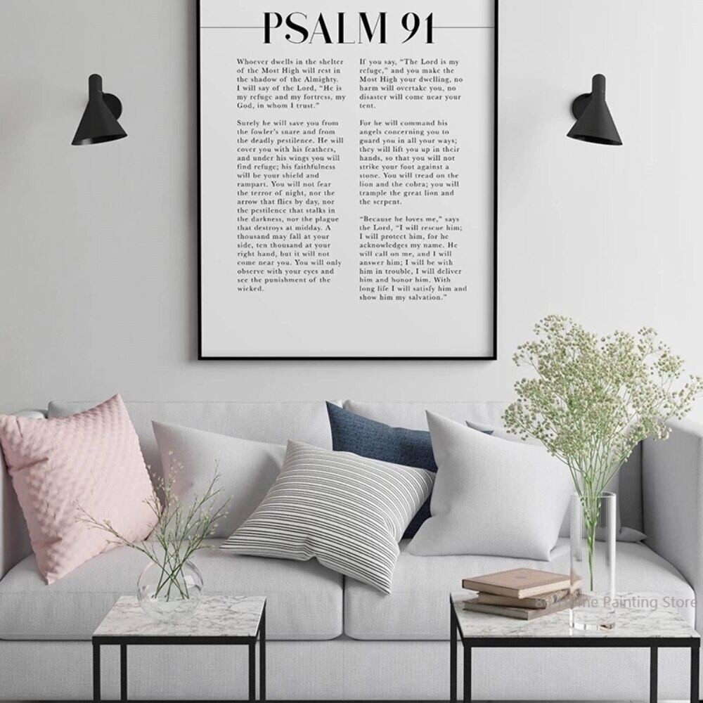 Canvas Painting Poster Psalm 91 Scripture Wall Art He Who Dwells In The ...