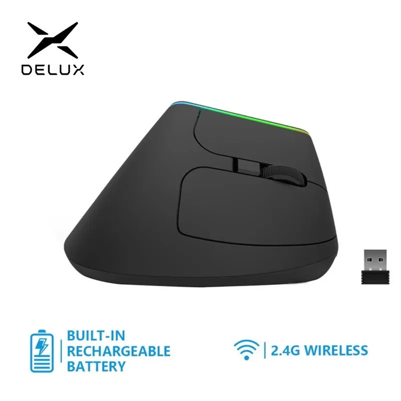 Delux M618DB Ergonomic Vertical Mouse rechargeable Wireless 2.4GHz ...