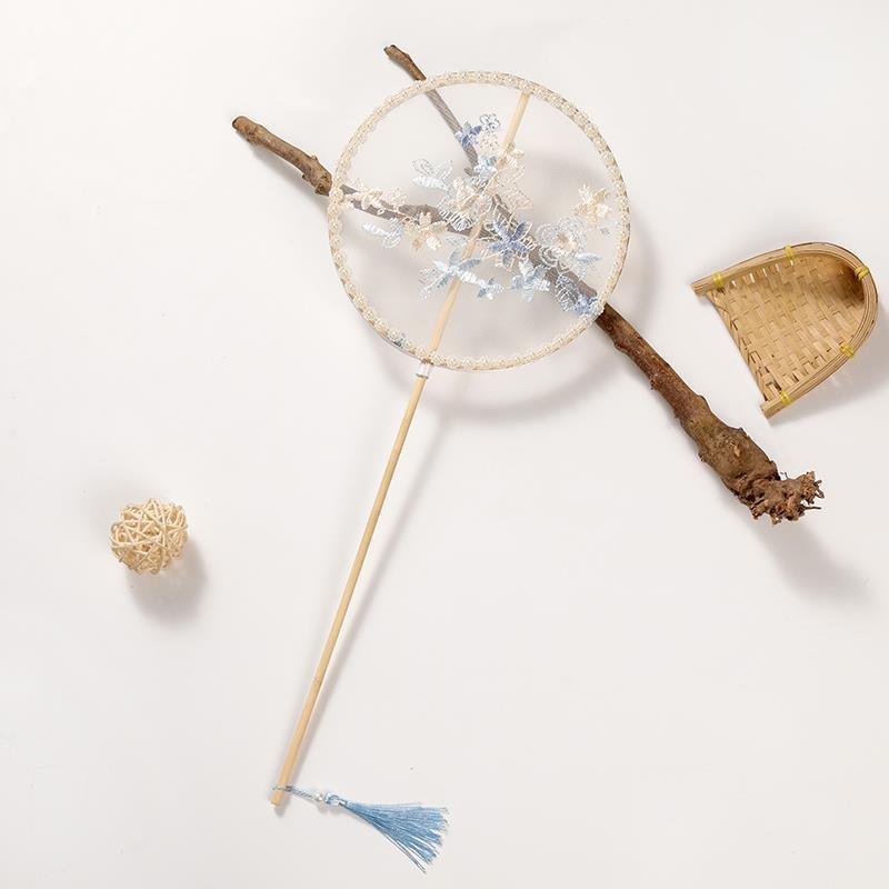 Intricate Qipao/Hanfu Accessory Small Circular Fan With Handle Chinese ...